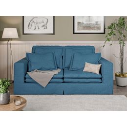 3-Sitzer Home Affaire, B:196cm H:95cm T:108cm, blau, 92% Polyester, 8% Nylon, Sofas, "ALISSAS BIS mit vielen Kissen, Biesen an den Kissen",