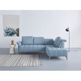 Ecksofa Inosign, B:260cm H:79cm T:220cm, blau, 98% Polyester 2% Polyamid, Wohnzimmer, Sofas, "Fresh L-Form", Federkern, wahlweise Kopfteilverstellung