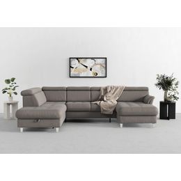 Sit & More Wohnlandschaft SIT & MORE, B:304cm T:216cm, grau, 100% Polyester, Sofas, "Marano U-Form", inklusive Kopfteilverstellung, wahlweise mit Bettfunktion,