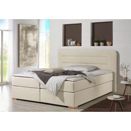 Boxspringbett Home Affaire, B:180cm L:208cm, beige, Strukturstoff-Bezug (100% Polyester), Komplettbetten, "Manchester", 5 Breiten, 3 Ausführungen, 2