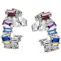 Firetti Damen Paar Creolen "Schmuck Geschenk Silber 925 Ohrschmuck Ohrringe Regenbogen", Silber 925 (Sterlingsilber), bunt, Silber 925