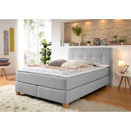 Boxspringbett Home Affaire, B:208cm L:218cm, grau, Komplettbetten, "Calloway", inkl. Topper, XXL-Ausführung, in 4 Farben, 5 Breiten, 3 Matratzenarten
