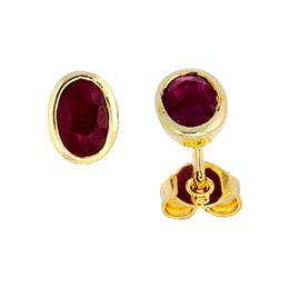Jobo Damen Paar Ohrstecker, Gelbgold 585, gelb, Gelbgold 585, Ohrringe, oval 585 Gold mit Rubin