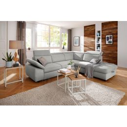 Ecksofa Home Affaire, B:276cm T:232cm, silber, Struktur fein (100% Polyester);Luxus-Microfaser Lederoptik (100% Polyester);Soft clean (98% Polyester,