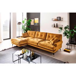 Ecksofa TRENDS BY HG, B:275cm H:89cm T:157cm, gelb, 100% Polyester, Wohnzimmer, Sofas, "Samir L-Form", mit Strasssteinen und goldfarben Applikationen