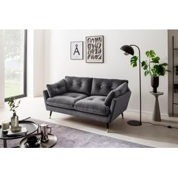 2-Sitzer TRENDS BY HG, B:167cm H:84cm T:93cm, grau, 100% Polyester, Sofas, "Amira", mit Strasssteinen und goldfarben Applikationen