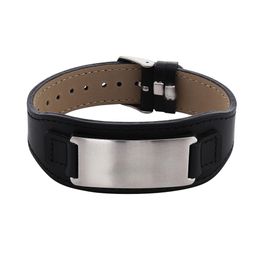 Firetti Kinder Armband "Schmuck Geschenk Lederarmband mit ID-Platte verstellbar", 22cm, Edelstahl Leder, schwarz, Edelstahl, Leder, Armbänder