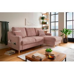 Ecksofa Inosign, B:228cm H:94cm T:150cm, rosa, 95% Polyester, 5% Nylon, Wohnzimmer, Sofas, "Valentina L-Form", 2 Zierkissen, mit Seitentasche,