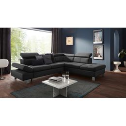 Ecksofa, B:272cm H:98cm T:232cm, schwarz, exxpo - SOFA FASHION, Luxus-Kunstleder;Webstoff (100% Polyester);Webvelours (100% Polyester), Wohnzimmer,