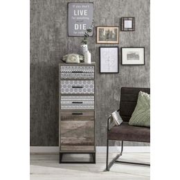 Kommode Sit, B:40cm H:106cm T:38cm, schwarz, MDF, Wohnzimmer, Sideboards, "Skandi", mit dekorativem Muster