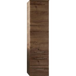 Midischrank SAPHIR, B:35cm H:136,1cm T:33cm, braun, Spanplatte, Badezimmer, Schränke, "Quickset Badschrank 35 cm breit, 1 Tür, 2 Schubladen, 2