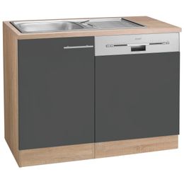 Spülenschrank Optifit, B:110cm H:85cm T:60cm, grau, Küche, Schränke, "Kalmar", mit Tür/Sockel für Geschirrspüler