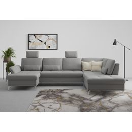 Wohnlandschaft Inosign, B:347cm H:89cm T:224cm, grau, 100%Polyester, Sofas, "Palm Beach U-Form", Federkern, mit Sitztiefenverstellung, wahlweise mit