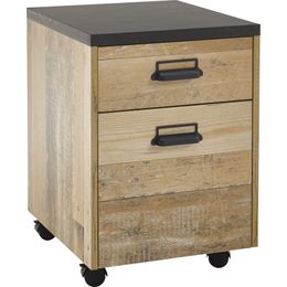 Rollcontainer Home Affaire, B:47cm H:60cm T:51cm, braun, FSC-zertifizierter Holzwerkstoff, B&uuml;ro, Rollwagen, "SHERWOOD", mit Apothekergriffen aus