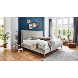 Polsterbett, B:151cm H:123cm L:212cm, beige, ATLANTIC HOME COLLECTION, Bettgestell und seitliche Einfassung der Matratzen: Strukturstoff, 100%