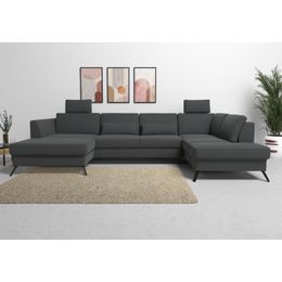 Sit & More Wohnlandschaft SIT & MORE, B:335cm H:88cm T:201cm, grau, 100% Polyester, Sofas, "Olsen U-Form", inklusive Sitztiefenverstellung, wahlweise mit