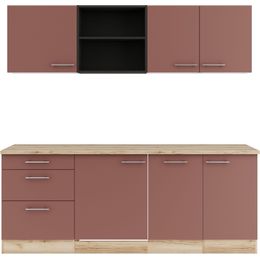 K&uuml;che Optifit, B:210cm T:60cm, rot, Komplettk&uuml;chen-Sets, "Bella", Breite 210 cm, wahlweise mit E-Ger&auml;ten
