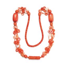 Damen Lange Kette "Zilly", orange, Basic, Collezione Alessandro, Holz, Halsketten, mit unterschiedlichen Holzperlen