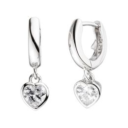 Jobo Damen Paar Creolen, Silber 925 (Sterlingsilber), silber, Silber 925 (Sterlingsilber), Ohrringe, Herz 925 Silber mit Zirkonia