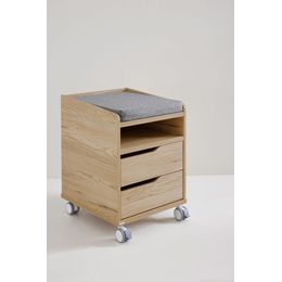 Container Paidi, B:43,3cm H:47,6cm T:60,5cm, braun, Spanplatte, Schränke, "Diego Rollcontainer", mit zwei Schubladen und Ablage als Sitzfläche