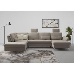 Wohnlandschaft Inosign, B:347cm H:89cm T:224cm, braun, 100%Polyester, Sofas, "Palm Beach U-Form", Federkern, mit Sitztiefenverstellung, wahlweise mit