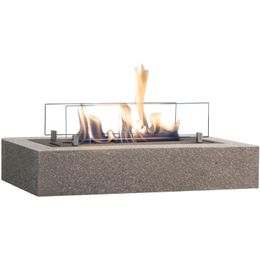 Echtfeuer-Dekokamin Xaralyn, B:53cm H:11cm L:26cm, grau, Materialmix, Dekokamine, "Cuneo", Tischfeuer, mit Bioethanol Brenner