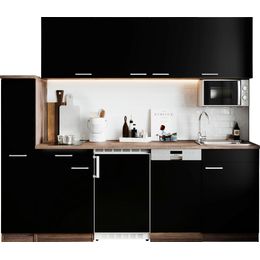 Küche respekta, B:225cm H:200cm T:60cm, schwarz, Komplettküchen-Sets, "Oliver", Breite 225 cm, wechselseitig aufbaubar
