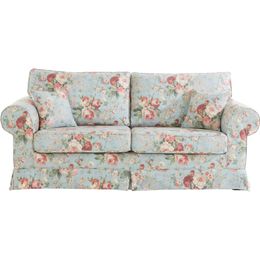 3-Sitzer Home Affaire, B:210cm H:102cm T:92cm, blau, 60% Polyester / 40% Baumwolle, Sofas, "Shadmoor", Hussenoptik, in uni oder mit Blumendruck