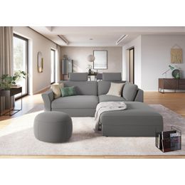 Sit & More Ecksofa SIT & MORE, B:243cm H:80cm T:198cm, grau, Samtoptik (100% Polyester);Soft clean (98% Polyester, 2% Polyamid);Struktur fein (100% Polyester),
