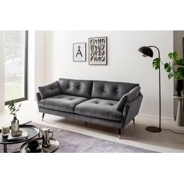 3-Sitzer TRENDS BY HG, B:207cm H:84cm T:93cm, grau, 100% Polyester, Sofas, "Amira", mit Strasssteinen und goldfarben Applikationen
