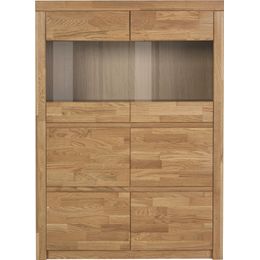 Highboard Home Affaire, B:90cm H:125cm T:35cm, braun, Holz teilmassiv, Wohnzimmer, Sideboards, "Silkeborg", schöne grifflose Optik, teilmassiv