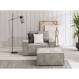 Sessel Home Affaire, B:120cm H:85cm T:166cm, grau, 100% Polyester, Sessel, "SHERWOOD", Loveseat und Hocker im Set, passend zur Polster-Serie SHERWOOD