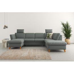 Wohnlandschaft Home Affaire, B:307cm H:86cm T:213cm, grau, 100% Polyester, Sofas, "Trelleborg U-Form", Federkern-Polsterung, wahlweise mit