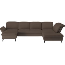 Sit & More Wohnlandschaft SIT & MORE, B:363cm H:88cm T:242cm, braun, 100% Polyester, Sofas, "Leandro U-Form", Wahlweise mit Bett-, Kopfteil - und