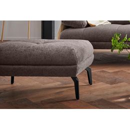 Hocker Andas, B:80cm H:42cm T:55cm, braun, Struktur grob (100% Polyester);Struktur weich (100% Polyester);100% NaturLEDER, Wohnzimmer, Hocker,