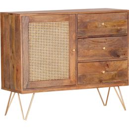 Kommode GUTMANN FACTORY, B:105cm H:87cm T:39cm, beige, Massivholz, Wohnzimmer, Sideboards, "Network", mit Rattan Wiener Geflecht und Hairpin Beinen