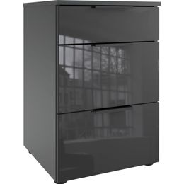 Nachtkommode wimex, B:41cm H:61cm T:41cm, grau, Spanplatte, Sideboards, "Level36 black C by fresh to go", mit Glaselementen auf der Front, soft-close