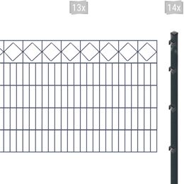 Arvotec Doppelstabmattenzaun "ESSENTIAL 100 zum Einbetonieren "Karo" mit Zierleiste", H/L: 100cm x 26m, Pfosten: 14 Stk., grau, Zaunelemente,
