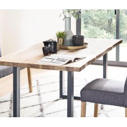 Esstisch MCA LIVING, B:200cm H:77cm T:100cm, braun, 100% Massivholz/ Gestell Metall, Garten, Tische, "Rockford", Massivholztisch mit Baumkante