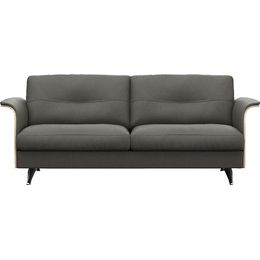 2,5-Sitzer FLEXLUX, B:191cm H:81cm T:91cm, grau, 100% Echteder, Sofas, "Glow Sofa, Couch", Premium-Sitz: Kaltschaum & Federkern, Arml. Walnuss, Fuß
