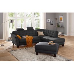 Ecksofa Home Affaire, B:260cm H:89cm T:214cm, grau, Struktur fein (100% Polyester);Flachgewebe (100% Polyester);Luxus-Microfaser (90% Polyester, 10%
