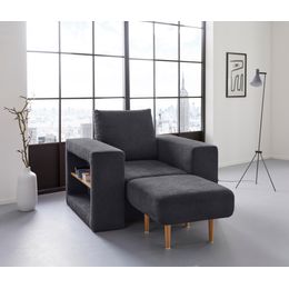 Sessel, B:112cm H:96cm T:107cm, blau, LOOKS by Wolfgang Joop, Sessel, "Looksvb", Verwandlungssessel: aus Sessel wird Sessel mit 1 Hocker,