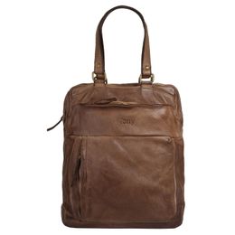 FORTY Damen Laptoprucksack, braun, Leder, Rindsleder, Rucksäcke, echt Leder, Made in Italy