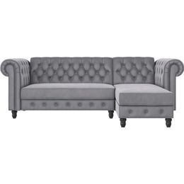 Ecksofa DOREL HOME, B:241cm H:83cm T:154cm, grau, Veloursstoff 100% Polyester, Wohnzimmer, Sofas, "Felix, L-Form, 241 cm (Liegefl.108x195 cm),