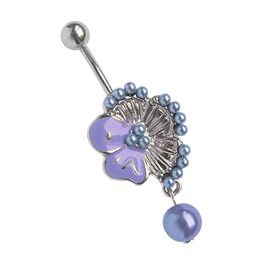 Adelia&acute;s ADELIA ́S Damen Bauchnabelpiercing "Piercing Bauchnabelpiercing", onesize, blau, Titan, Piercings, Blume mit vielen kleinen Perlen