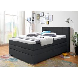 Boxspringbett Inosign "Airdrie", schwarz, B:140cm L:210cm, Kunstleder, Kunststoff, Massivholz, Komplettbetten, Boxspringbett, inkl. Bettkasten und Topper