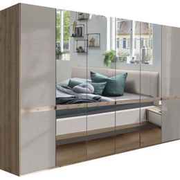 Drehtürenschrank Wiemann "Barcelona" Schränke Gr. B/H/T: 295,2 cm x 236 cm x 58 cm, 6 St., weiß (bianco, eiche nachbildung, glas champagner, kristallspiegel) mit Spiegelfront und schmaler Bauchbinde