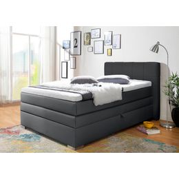 Boxspringbett Inosign "Airdrie", schwarz, B:110cm L:210cm, Kunstleder, Kunststoff, Massivholz, Komplettbetten, Boxspringbett, inkl. Bettkasten und Topper