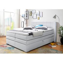 Boxspringbett Inosign "Airdrie", weiß, B:140cm L:210cm, Kunstleder, Kunststoff, Massivholz, Komplettbetten, Boxspringbett, inkl. Bettkasten und Topper, Topseller