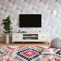 Lowboard "Westerleigh", weiß, B:152cm H:19cm T:50cm, MDF, Massivholz, COSMOLIVING BY COSMOPOLITAN, Sideboards, Kommode mit 3 x Kabeldurchführungen, MDF, Breite 152 cm